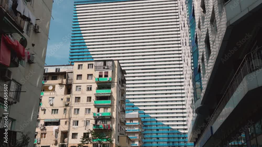Old District. Facade of old high-rise building in Batumi against ...