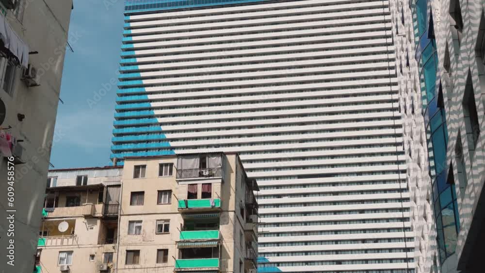 Old District. Facade of old high-rise building in Batumi against ...