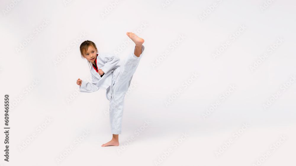 Banner: Asian-Australian girl poses in martial arts Practice taekwondo ...