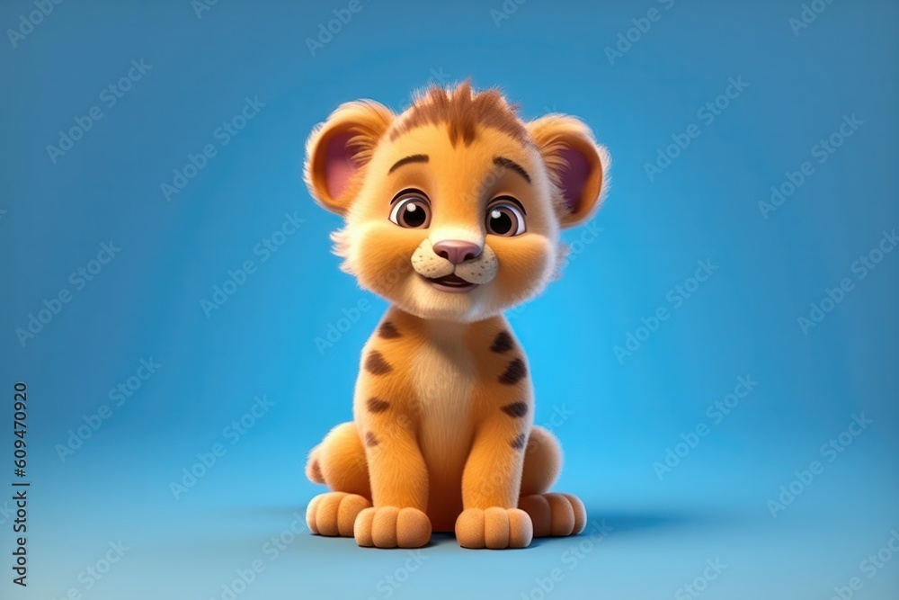 Cute lion cub baby illustration 3D children cartoon animation style ...