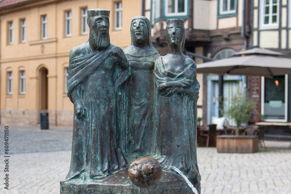 Heinrich I. and Wife Mathilde and grandchild Mathilde Monument of well ...