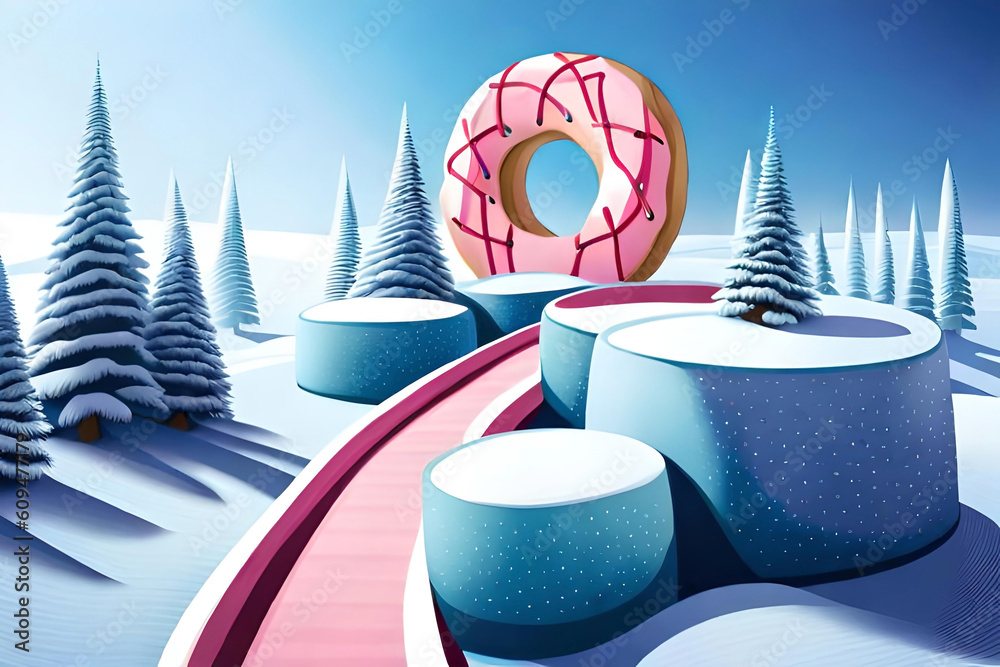 Photo & Art Print a magical donut wonderland scene, with donut-shaped ...