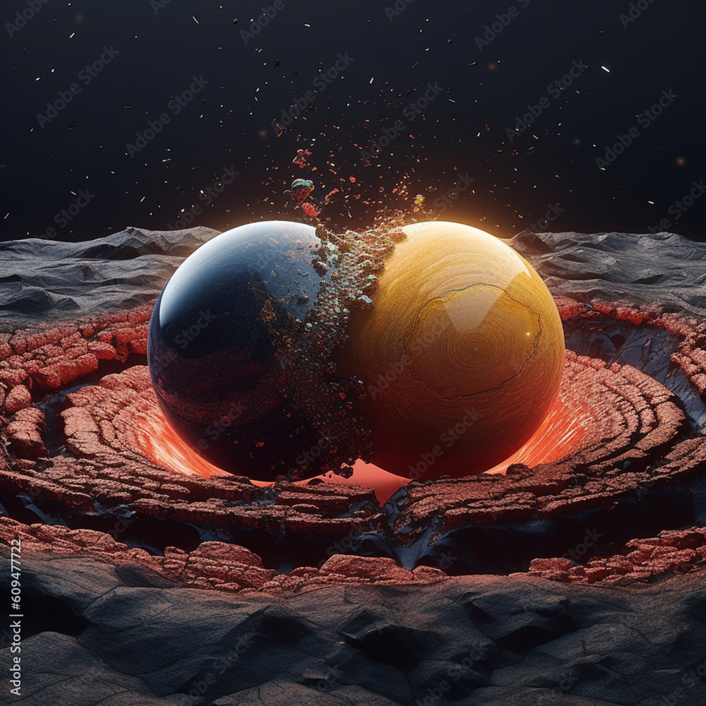 Collision between two planets. Generative AI. Stock Illustration ...