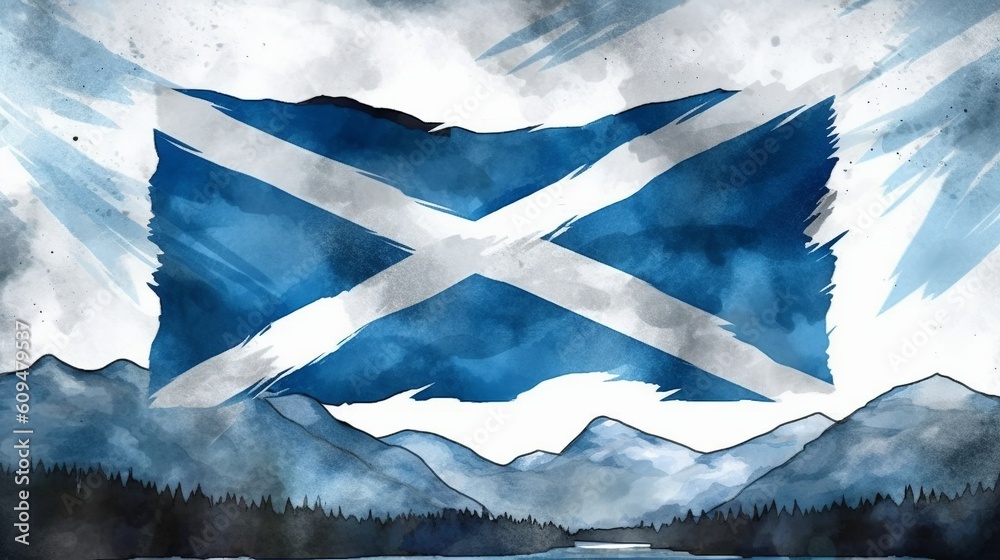Scotland flag waving wind cloudy day at Loch Ness Highlands, Generative ...
