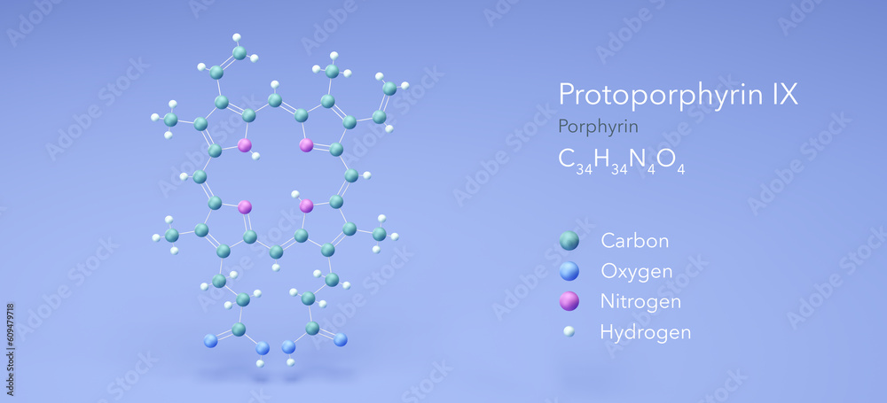 protoporphyrin ix molecule, molecular structures, porphyrin, 3d model ...