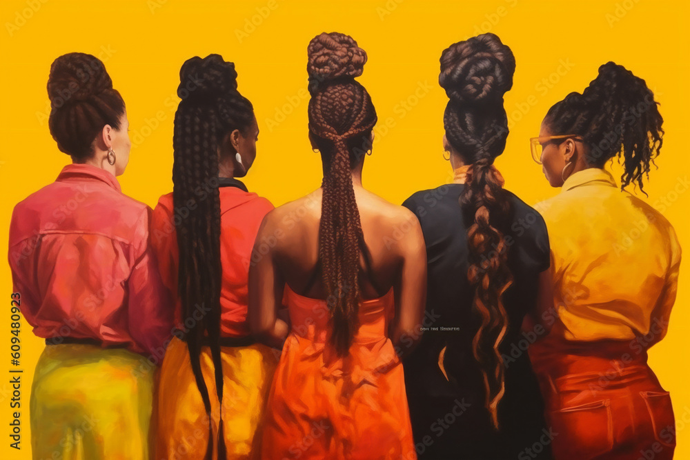 A group of women of color from the back with diverse hair styles like ...