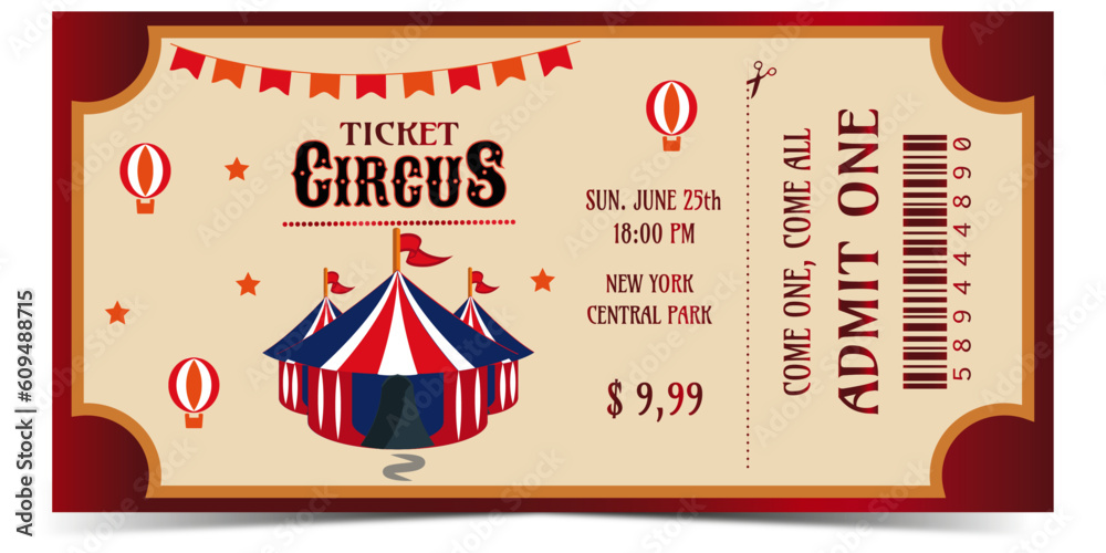 Circus ticket template. Carnival ticket. Ready to print. Cmyk vector ...