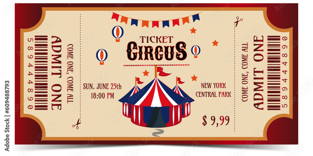 Circus ticket template. Carnival ticket. Ready to print. Cmyk vector ...