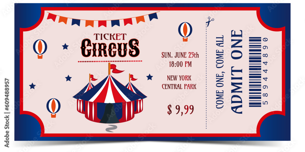 Circus ticket template. Carnival ticket. Ready to print. Cmyk vector ...