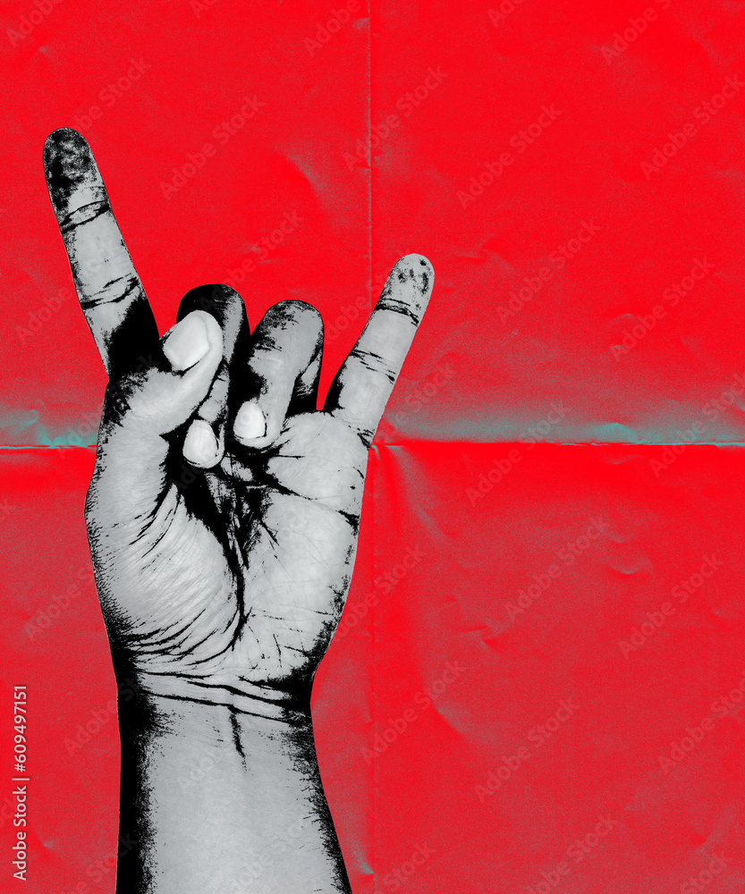 grunge poster background, metal hand sign art graphic design rock retro ...