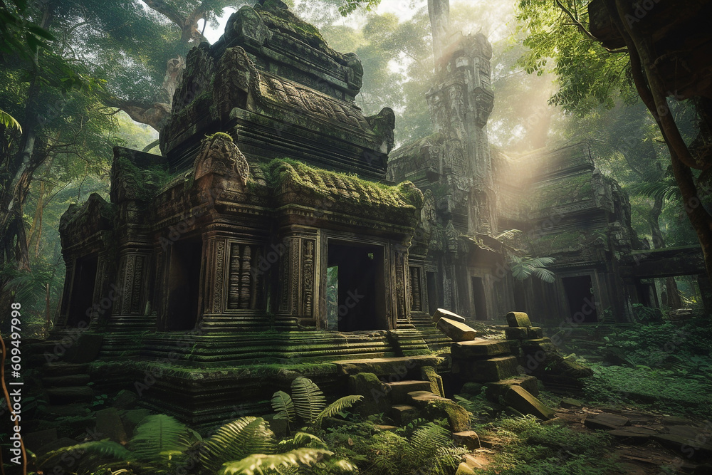 Ancient Temples amidst a Lush Asian Jungle Intricate architecture ... Ancient Temples amidst a Lush Asian Jungle Intricate architecture ...