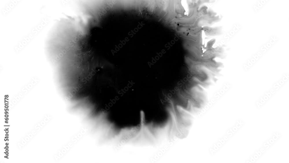 Black ink artistic flow splatter spots spills white paper beautiful ...