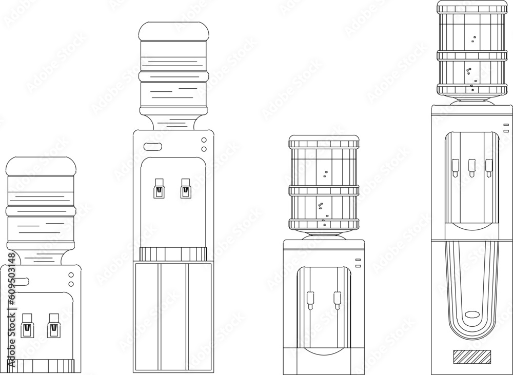 Sketch vector illustration of a gallon water cooler with a drink heater ...