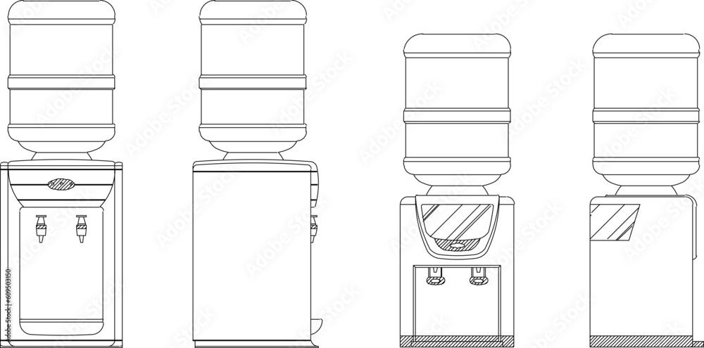Sketch vector illustration of a gallon water cooler with a drink heater ...