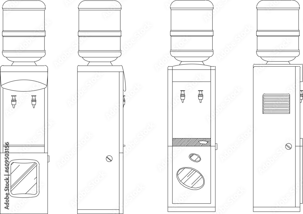 Sketch vector illustration of a gallon water cooler with a drink heater ...