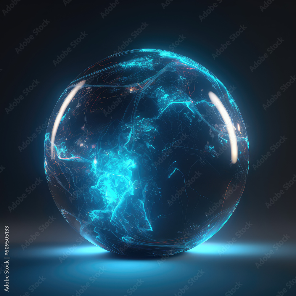 Electric magic ball isolated on a black background. Glass sphere with ...