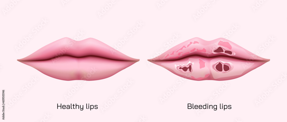 Chronic angular cheilitis problem. Dry chapped lips vector illustration ...