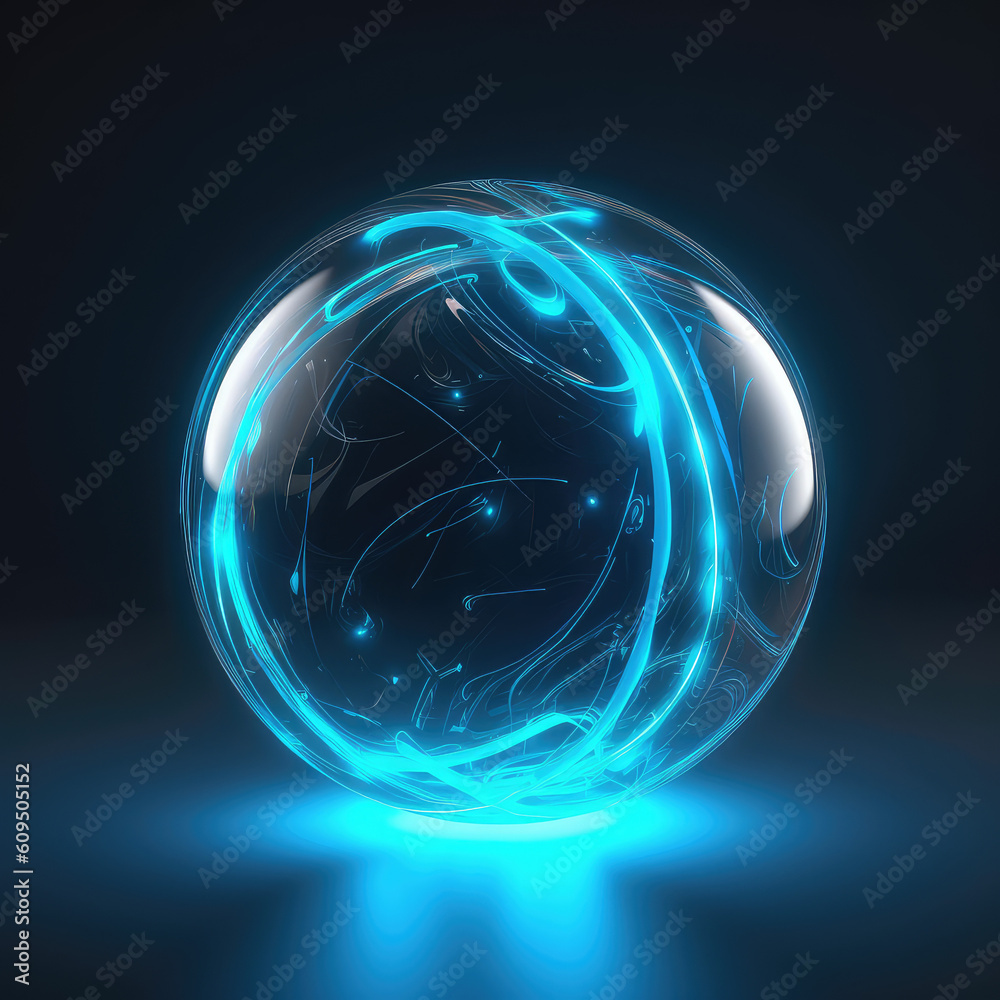 Electric magic ball isolated on a black background. Glass sphere with ...