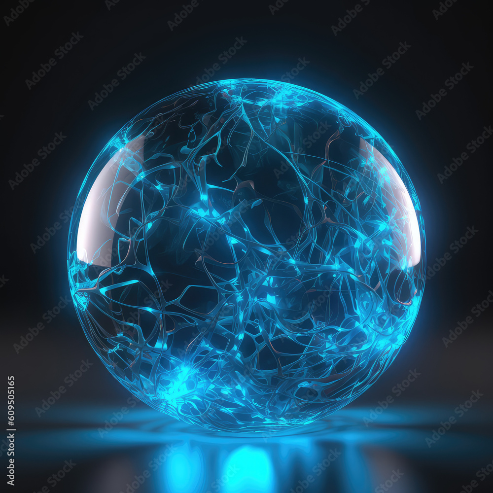 Electric transparent ball isolated on a black background. Glass sphere ...