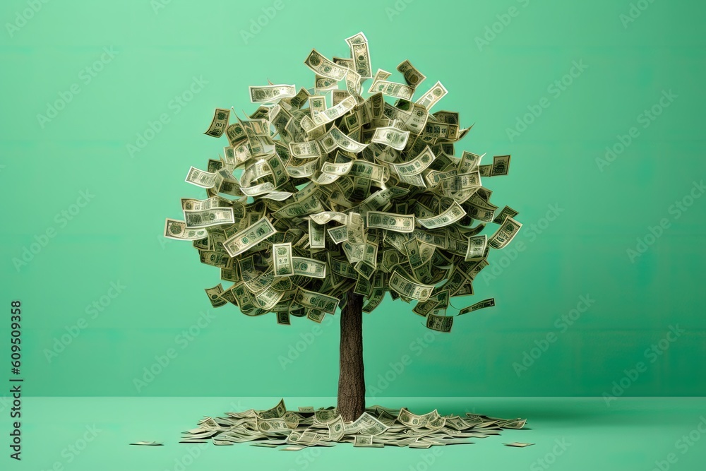 Money tree, tree with banknotes, tree with money leaves, green ...