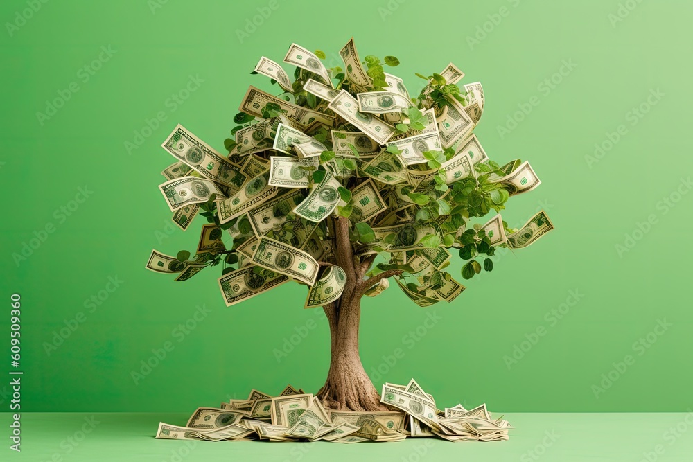 Money tree, tree with banknotes, tree with money leaves, green ...