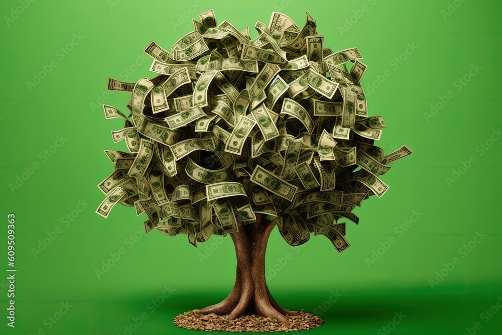 Money tree, tree with banknotes, tree with money leaves, green ...