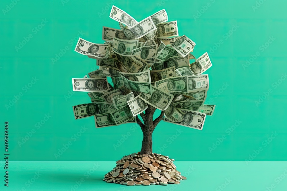 Money tree, tree with banknotes, tree with money leaves, green ...
