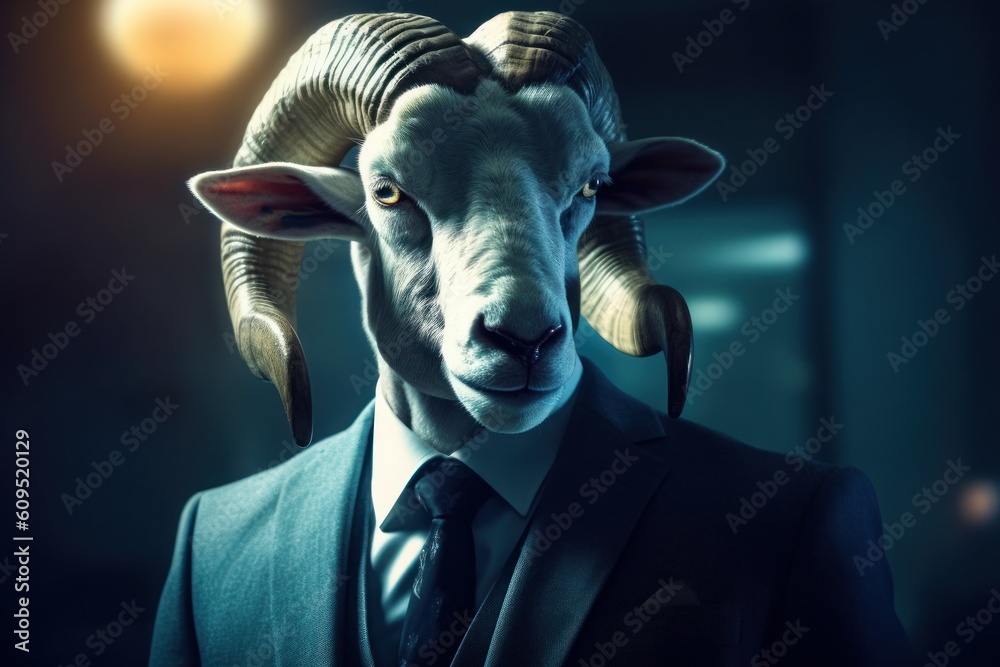Anthropomorphic ram dressed in a suit like a businessman. Business ...