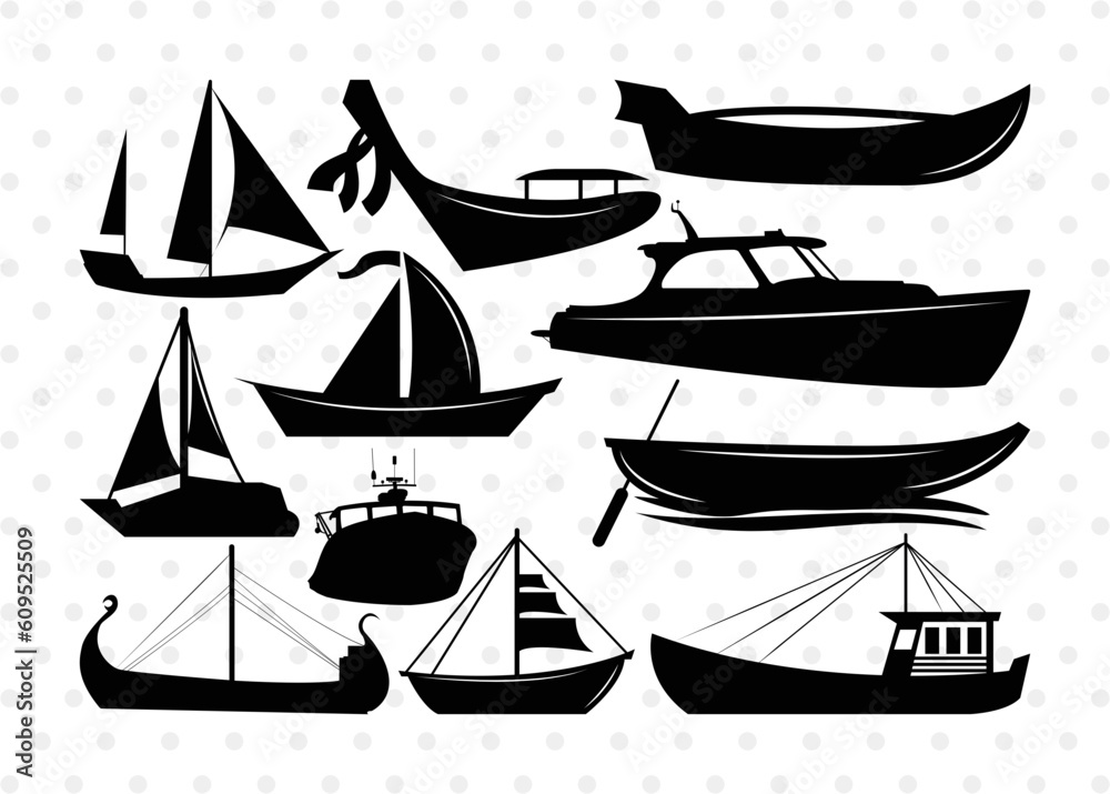 Sea Boats Silhouette, Boat Svg, Ship Svg, Bass Boat Svg Bundle, SB00051 ...