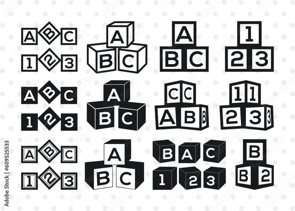 Alphabet Cubes ABC Silhouette, Alphabet Cubes SVG Cut Files, Cubes ABC ...