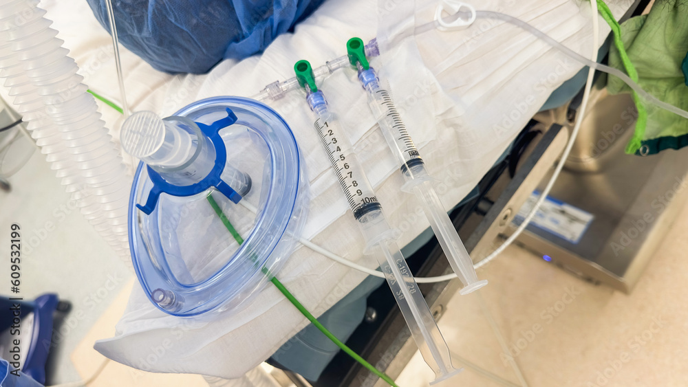 Hospital anesthesia equipment: symbols of medical intervention, patient ...