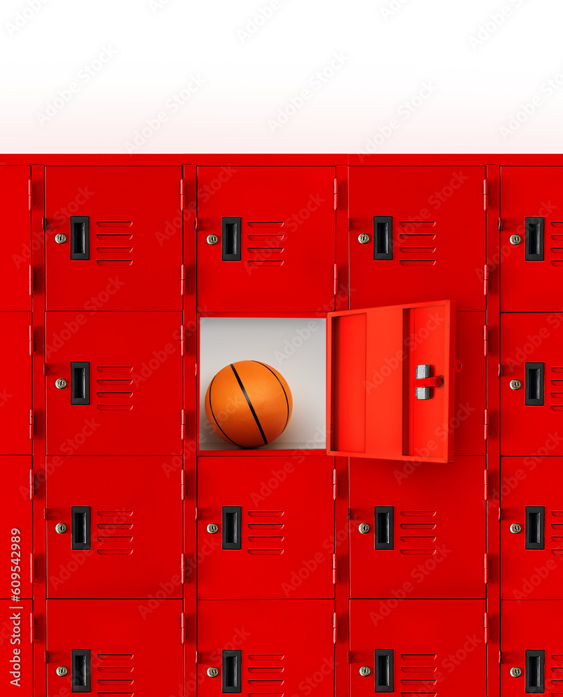 Basketball in a red locker or an open gym locker. PNG transparent Stock ...