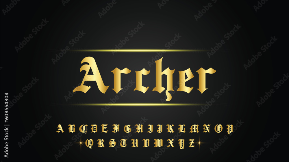 ARCHER, elegant golden alphabet letters font set. Classic Custom gold ...