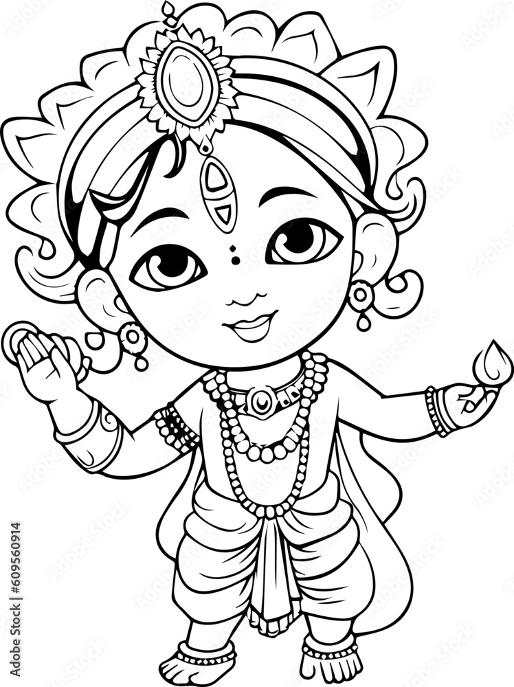 Hindu lord krishna black and white images Stock Vector | Adobe Stock
