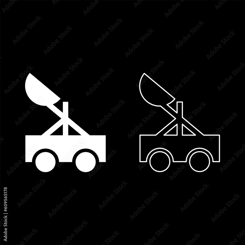 Catapult Medieval Siege Ejection Seat Set Icon White Color Vector