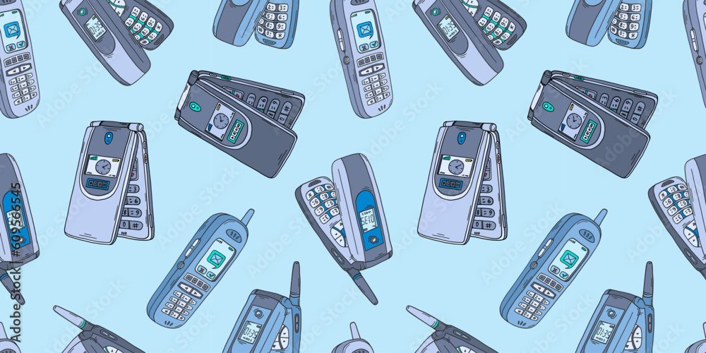 Mobile phone pattern. 2000s cellphones set. Y2k trendy illustration ...