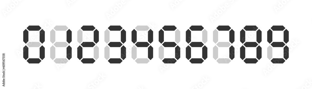 Digital clock number set icon on light background. Digital display ... Digital clock number set icon on light background. Digital display ...
