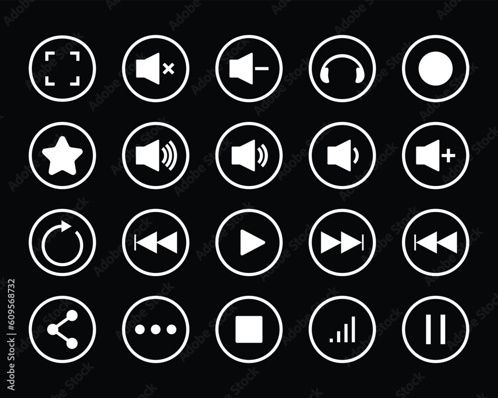 Music Player Icons Vector, Technology Icon Set, Music Interface Outline ...