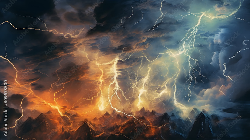 An abstract representation of an electric storm, with bolts of ...