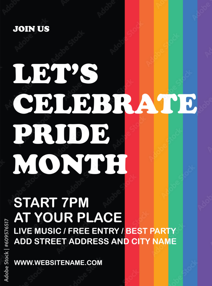 let's celebrate pride month poster flyer social media post design Stock ...