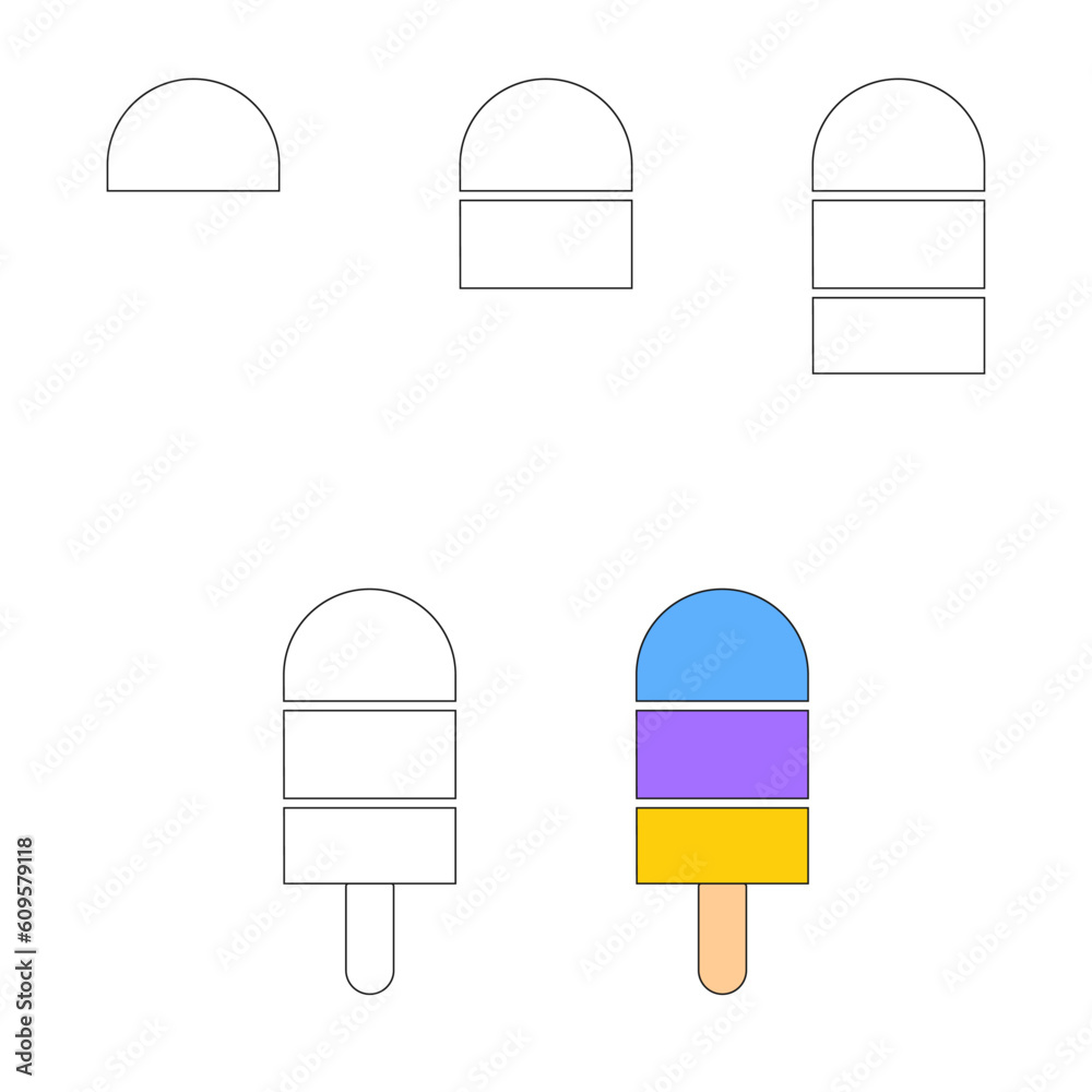 Worksheet easy guide to drawing cartoon ice cream. Simple step by step ...