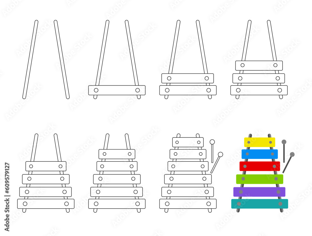 Worksheet easy guide to drawing xylophone. Simple step by step drawing ...
