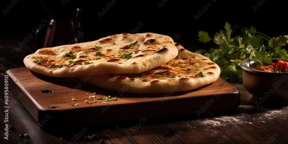 AI Generated. AI Generative. Indian traditional food garlic naan fresh ...