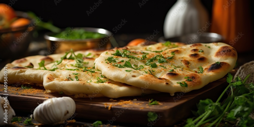 AI Generated. AI Generative. Indian traditional food garlic naan fresh ...
