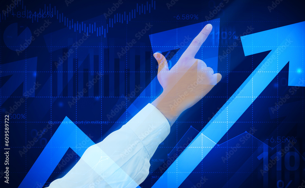 Market and business growth concept background with blue glowing graph ...