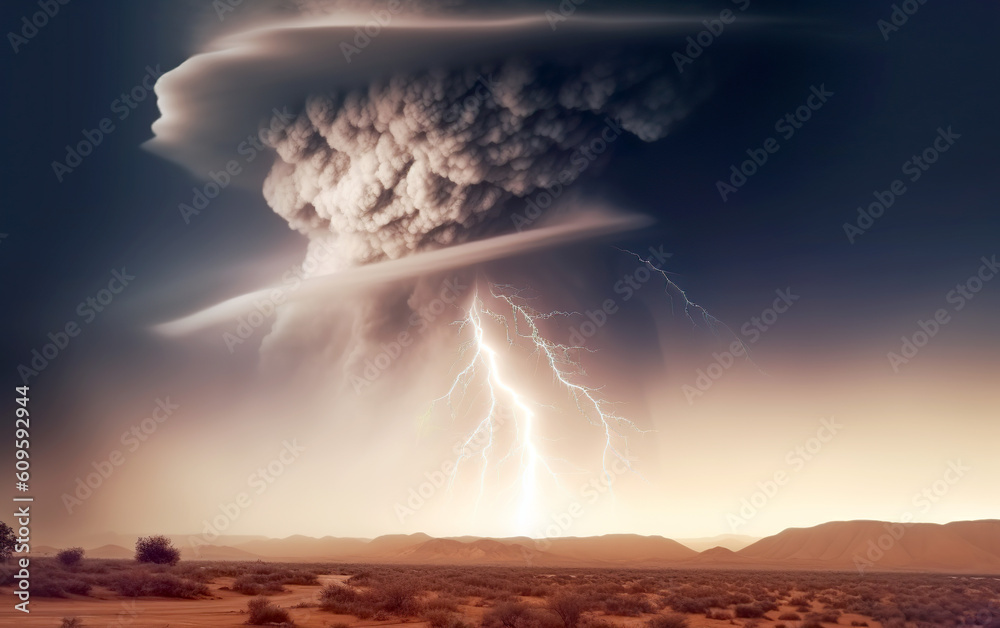 A tornado is formed in the middle of thunder and lightning, which ...