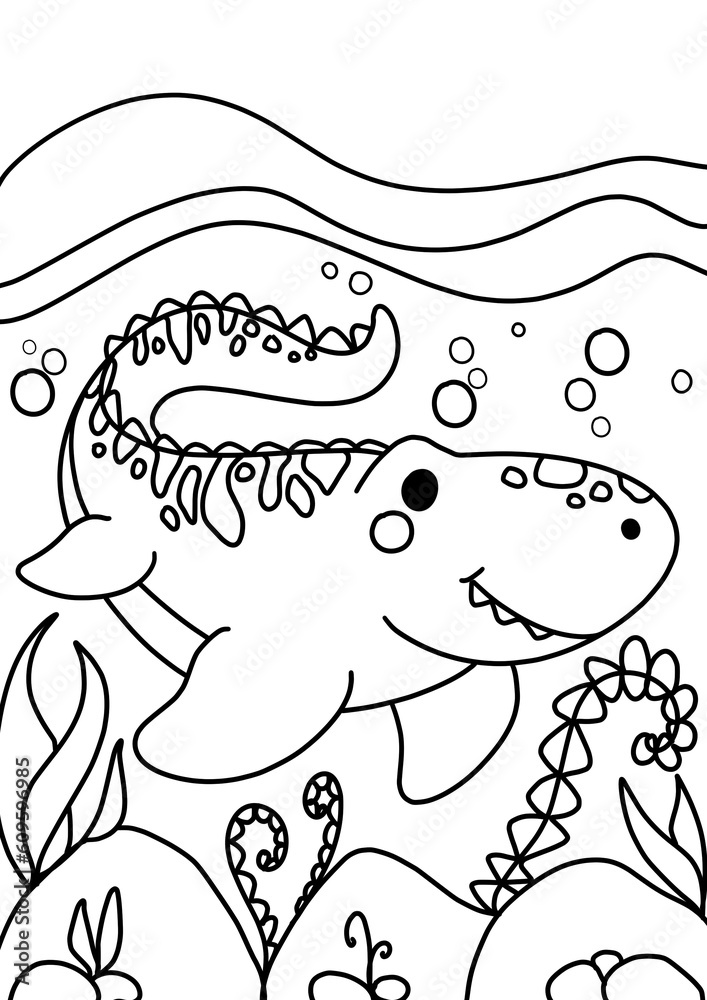 Coloring page dinosaur Mosasaurus for children kids only outline ...