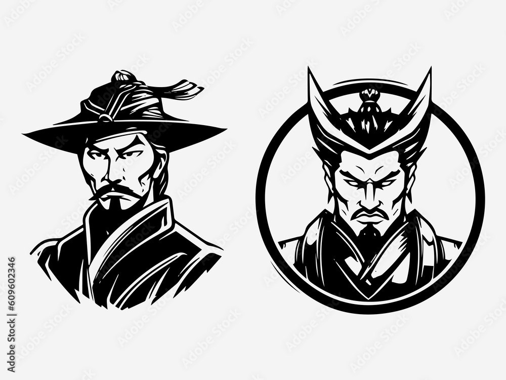 Striking hand drawn logo design illustration featuring a samurai ...