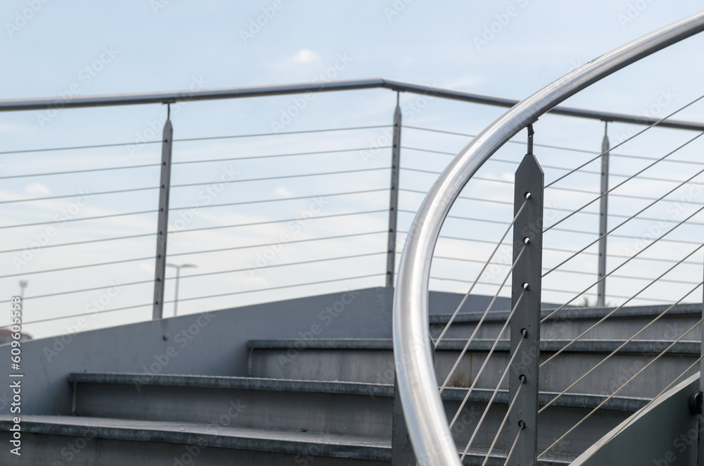 steel handrail for external stairs, pedestrian walkway, round or ...