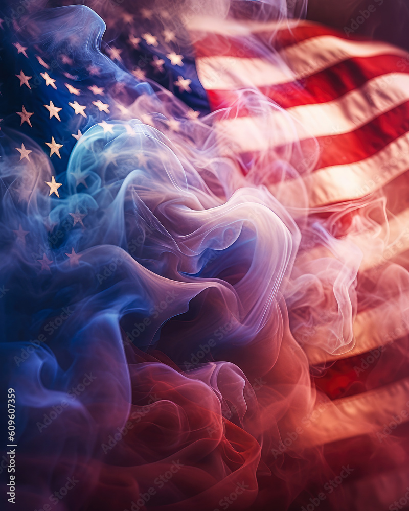 Smoke texture or background of the American flag. Vertical texture ...